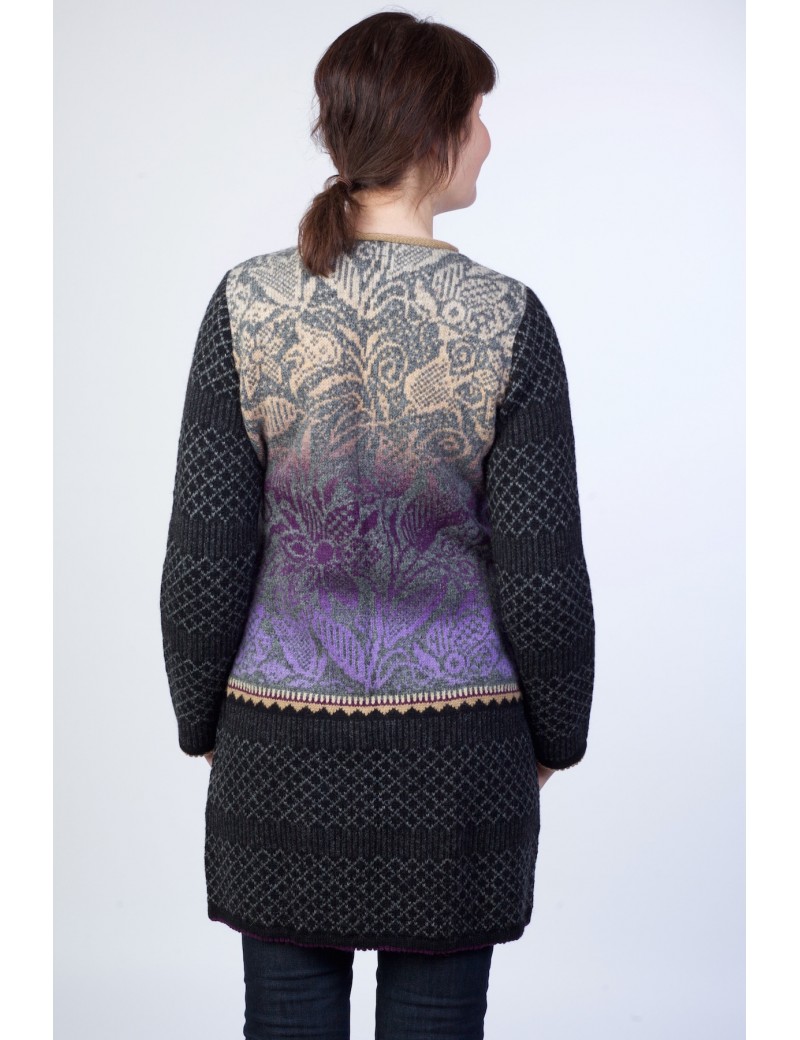 Kauni long wool cardigan with patterns